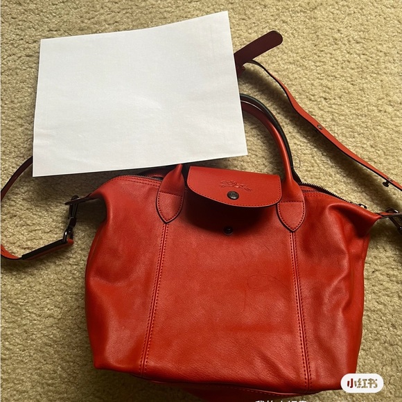 Longchamp | Bags | Longchamp Pliage Red Leather Bag | Poshmark